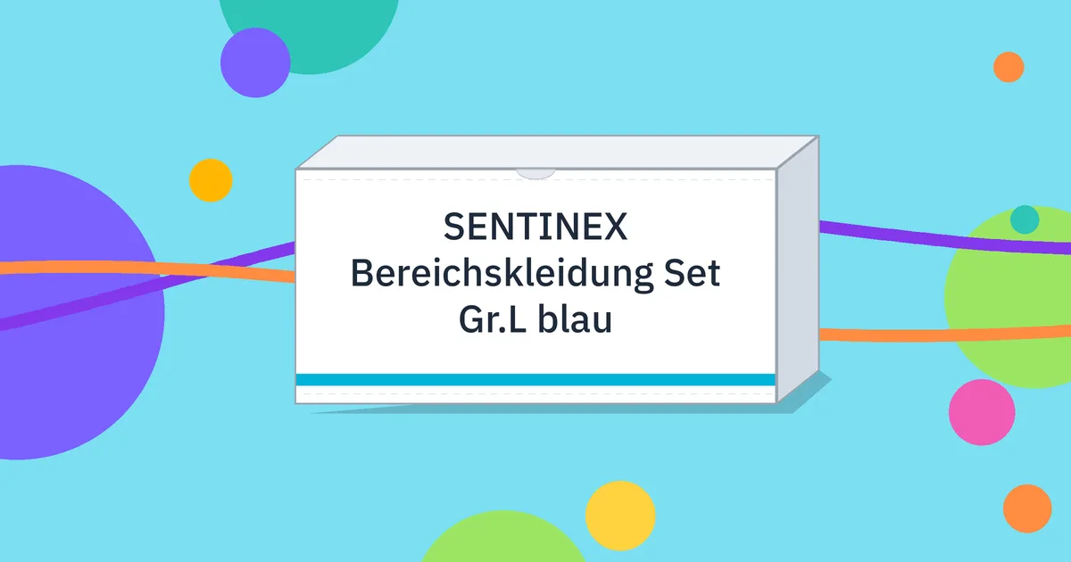 Symbolbild: Packung mit der Aufschrift SENTINEX Bereichskleidung Set Gr.L blau (PZN 09285872) – Verfügbarkeit und Bezug in Apotheken in Frankfurt am Main