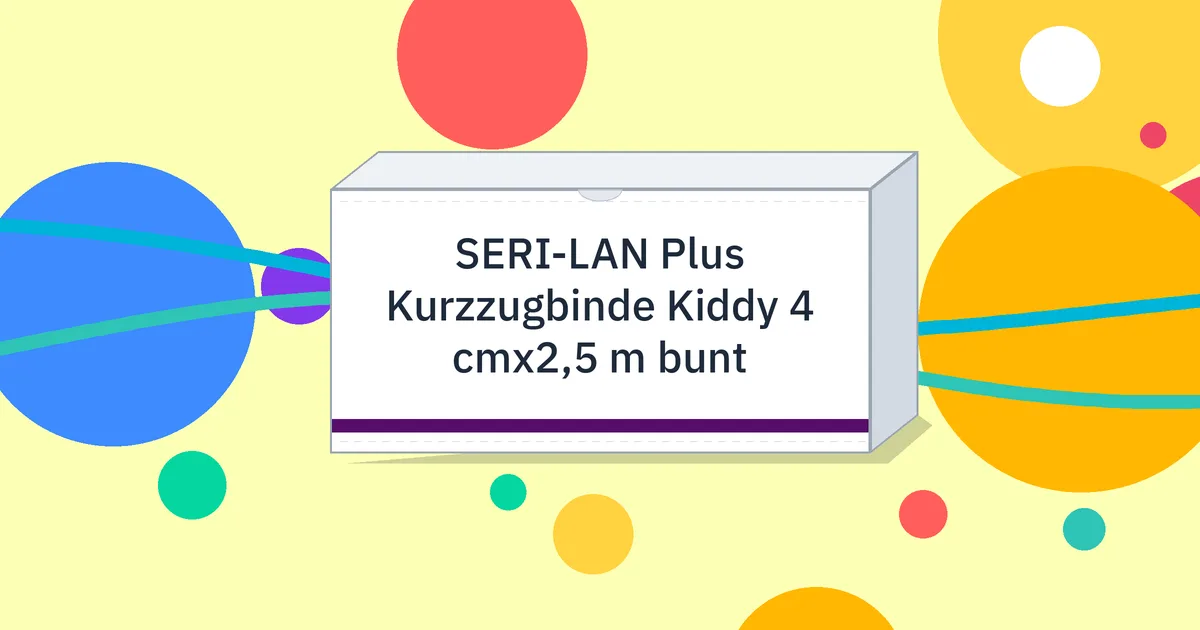 Symbolbild: Packung mit der Aufschrift SERI-LAN Plus Kurzzugbinde Kiddy 4 cmx2,5 m bunt (PZN 00849161) – Verfügbarkeit und Bezug in Apotheken in Frankfurt am Main