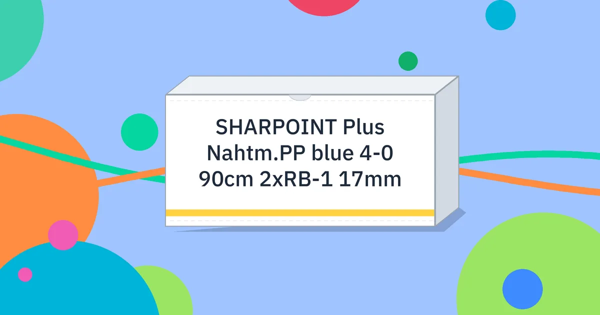 Symbolbild: Packung mit der Aufschrift SHARPOINT Plus Nahtm.PP blue 4-0 90cm 2xRB-1 17mm (PZN 17985767) – Verfügbarkeit und Bezug in Apotheken in Frankfurt am Main