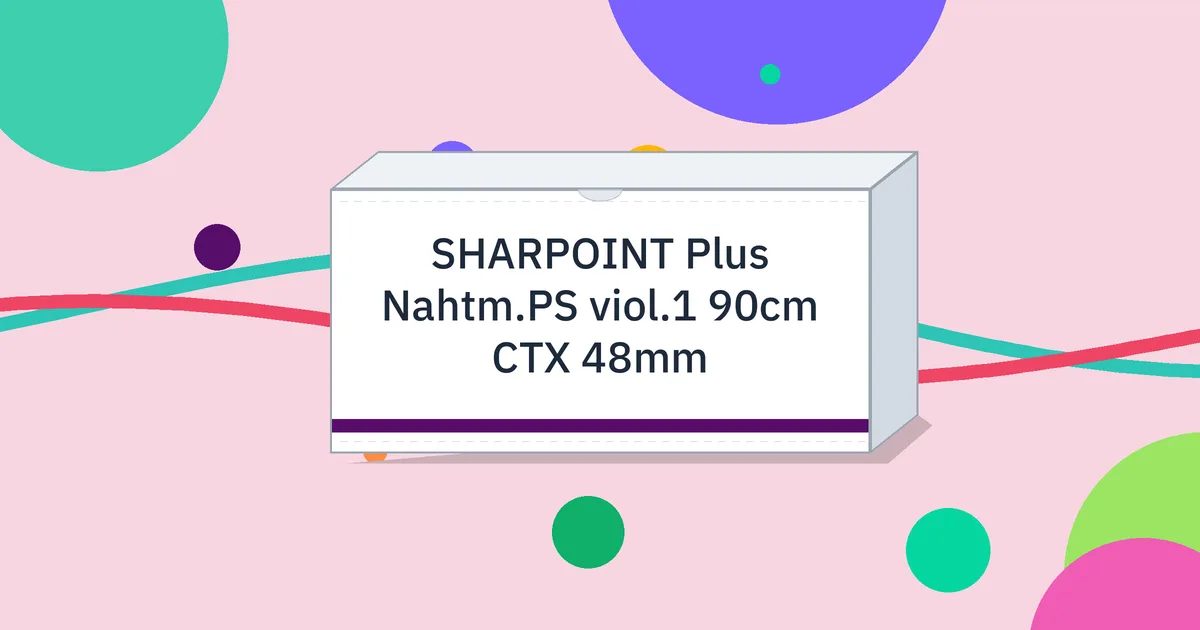 Symbolbild: Packung mit der Aufschrift SHARPOINT Plus Nahtm.PS viol.1 90cm CTX 48mm (PZN 17995926) – Verfügbarkeit und Bezug in Apotheken in Frankfurt am Main