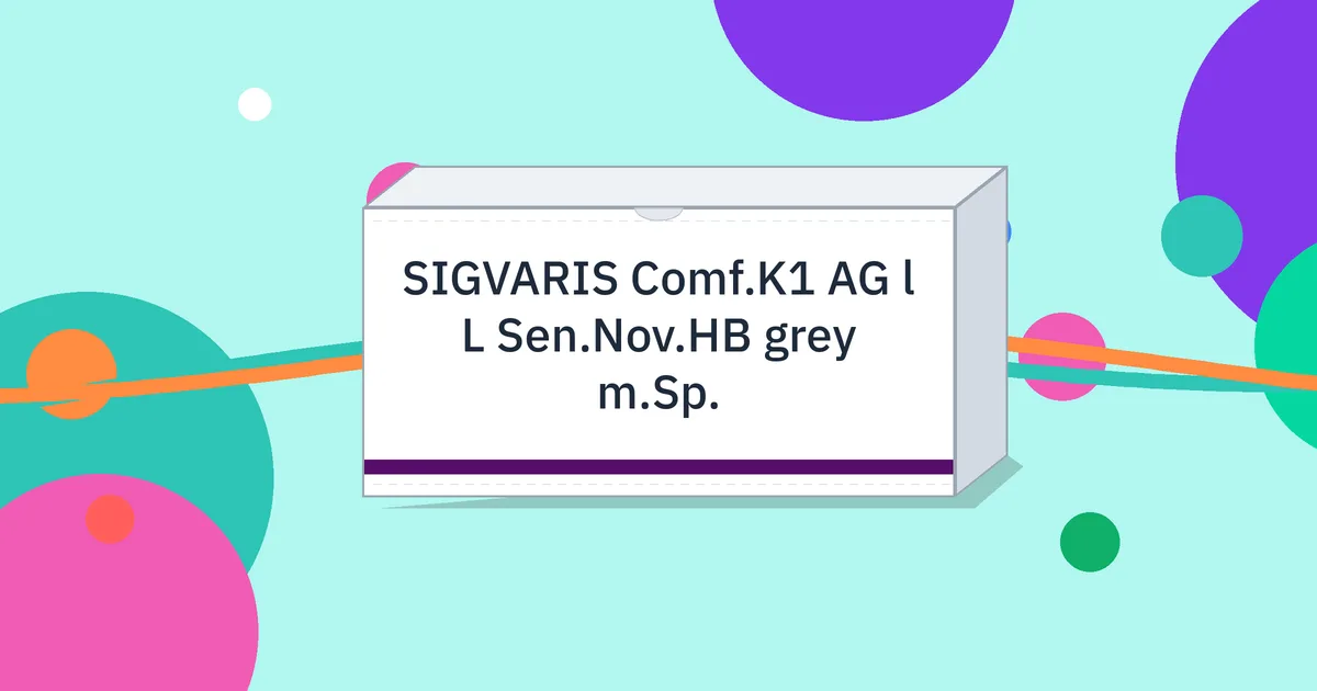 Symbolbild: Packung mit der Aufschrift SIGVARIS Comf.K1 AG l L Sen.Nov.HB grey m.Sp. (PZN 17100929) – Verfügbarkeit und Bezug in Apotheken in Frankfurt am Main