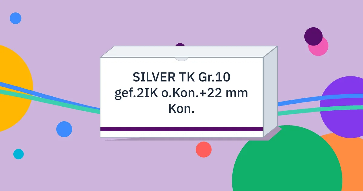 Symbolbild: Packung mit der Aufschrift SILVER TK Gr.10 gef.2IK o.Kon.+22 mm Kon. (PZN 10317407) – Verfügbarkeit und Bezug in Apotheken in Frankfurt am Main