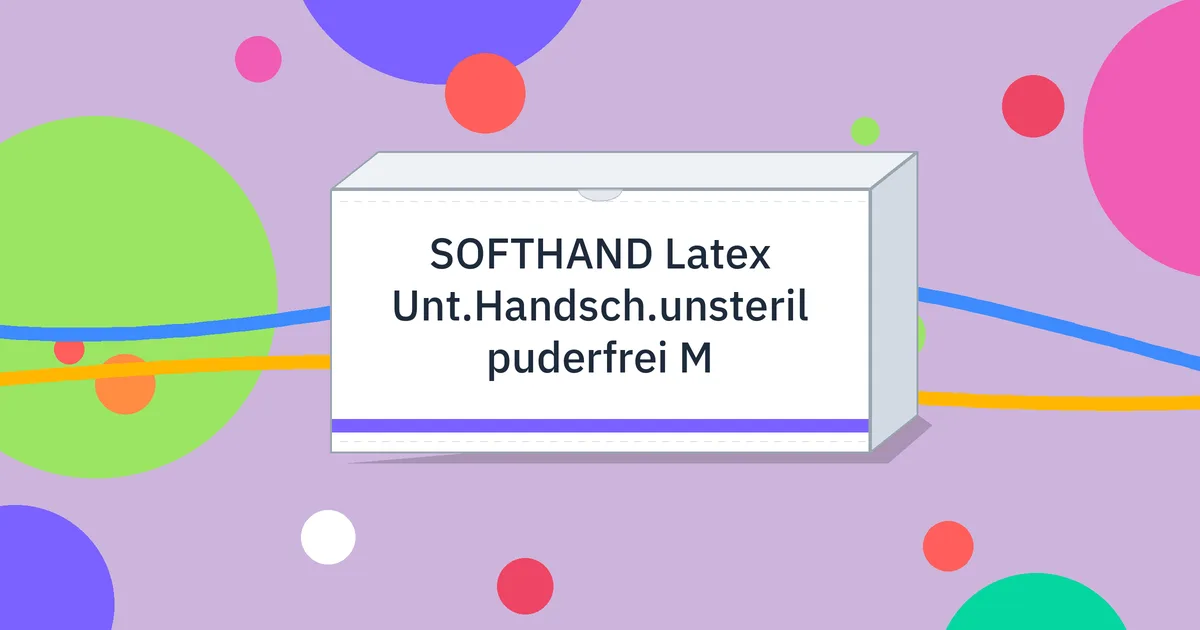 Symbolbild: Packung mit der Aufschrift SOFTHAND Latex Unt.Handsch.unsteril puderfrei M (PZN 00368757) – Verfügbarkeit und Bezug in Apotheken in Frankfurt am Main