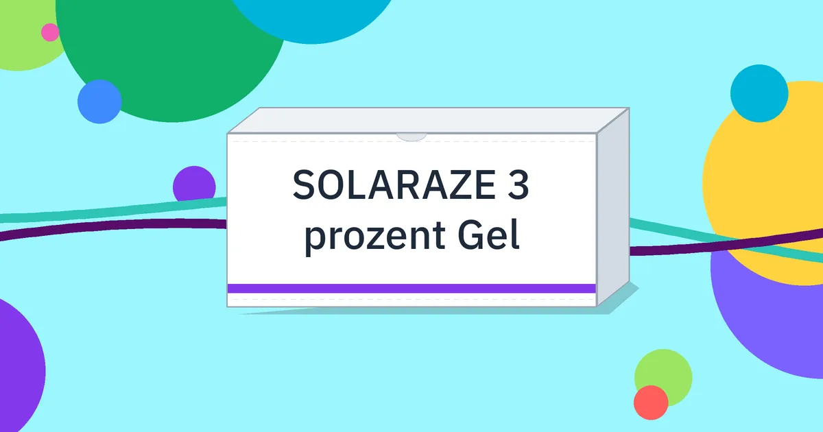 Symbolbild: Packung mit der Aufschrift SOLARAZE 3 prozent Gel (PZN 17526634) – Verfügbarkeit und Bezug in Apotheken in Frankfurt am Main