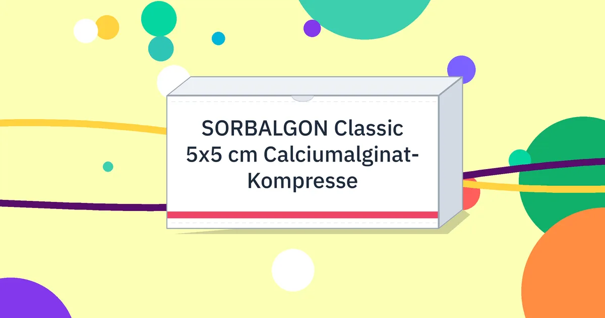 Symbolbild: Packung mit der Aufschrift SORBALGON Classic 5x5 cm Calciumalginat-Kompresse (PZN 17834376) – Verfügbarkeit und Bezug in Apotheken in Frankfurt am Main