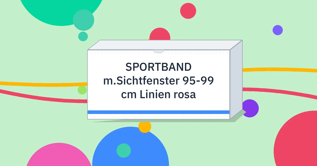 Symbolbild: Packung mit der Aufschrift SPORTBAND m.Sichtfenster 95-99 cm Linien rosa (PZN 17837506) – Verfügbarkeit und Bezug in Apotheken in Frankfurt am Main