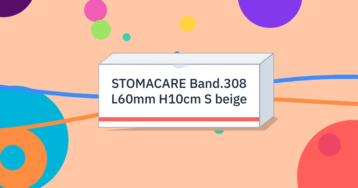 Symbolbild: Packung mit der Aufschrift STOMACARE Band.308 L60mm H10cm S beige (PZN 10840451) – Verfügbarkeit und Bezug in Apotheken in Frankfurt am Main
