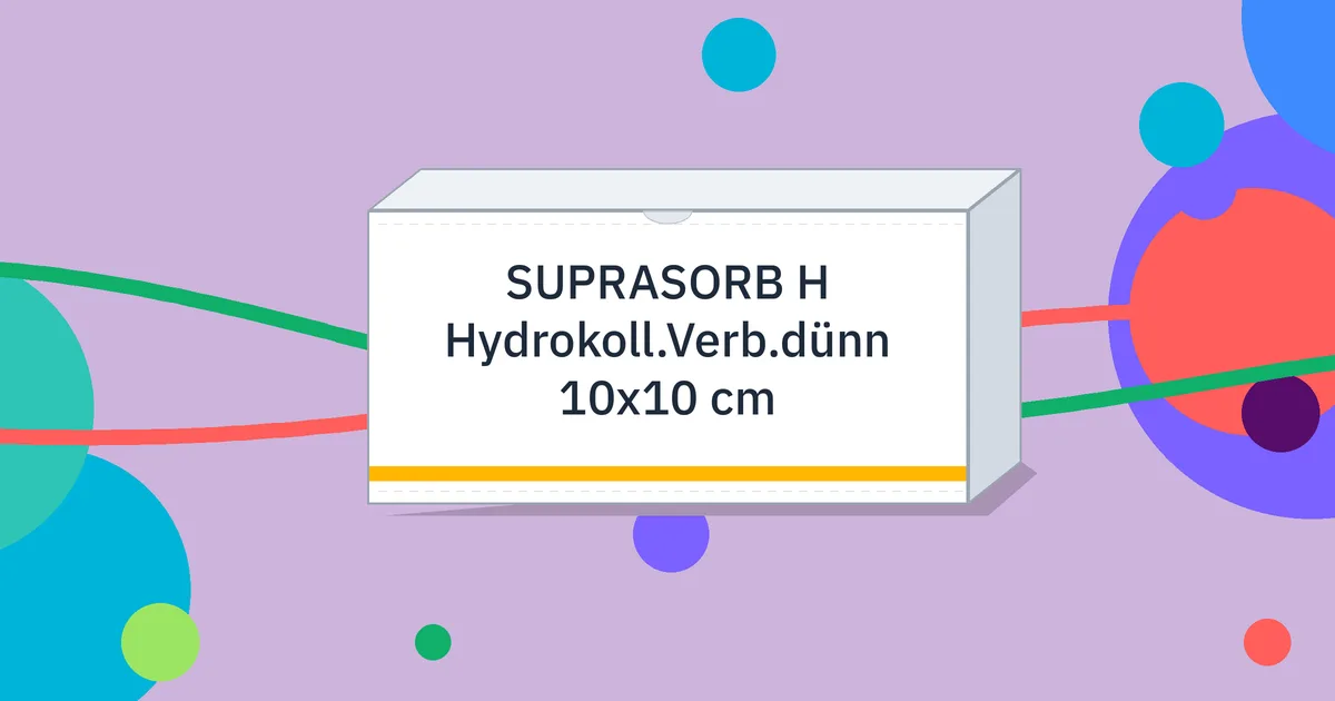 Symbolbild: Packung mit der Aufschrift SUPRASORB H Hydrokoll.Verb.dünn 10x10 cm (PZN 20168397) – Verfügbarkeit und Bezug in Apotheken in Frankfurt am Main