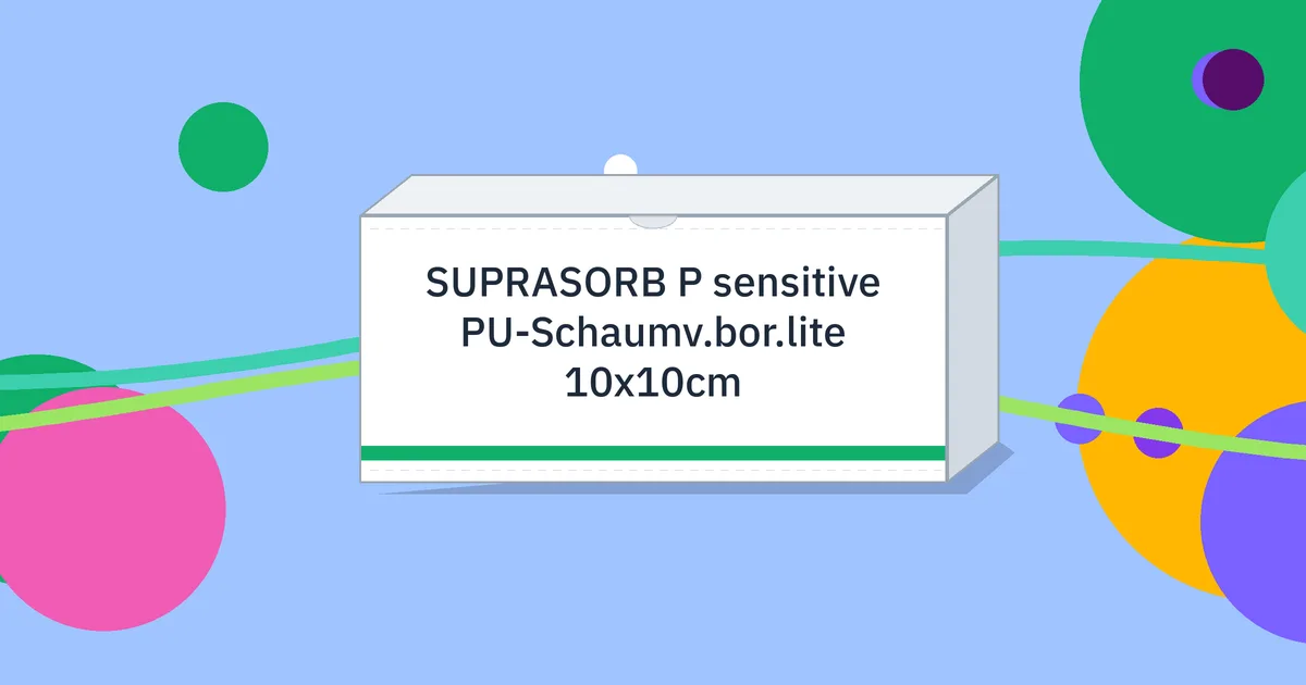 Symbolbild: Packung mit der Aufschrift SUPRASORB P sensitive PU-Schaumv.bor.lite 10x10cm (PZN 20544682) – Verfügbarkeit und Bezug in Apotheken in Frankfurt am Main