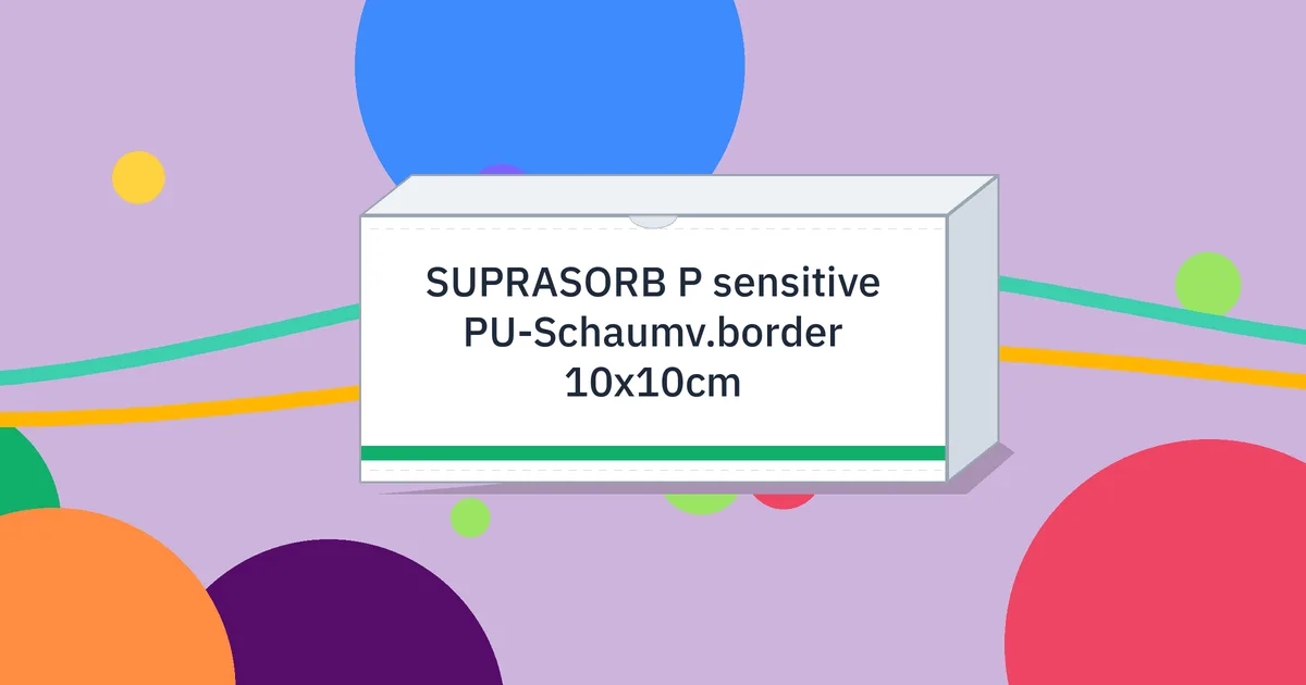 Symbolbild: Packung mit der Aufschrift SUPRASORB P sensitive PU-Schaumv.border 10x10cm (PZN 20009500) – Verfügbarkeit und Bezug in Apotheken in Frankfurt am Main