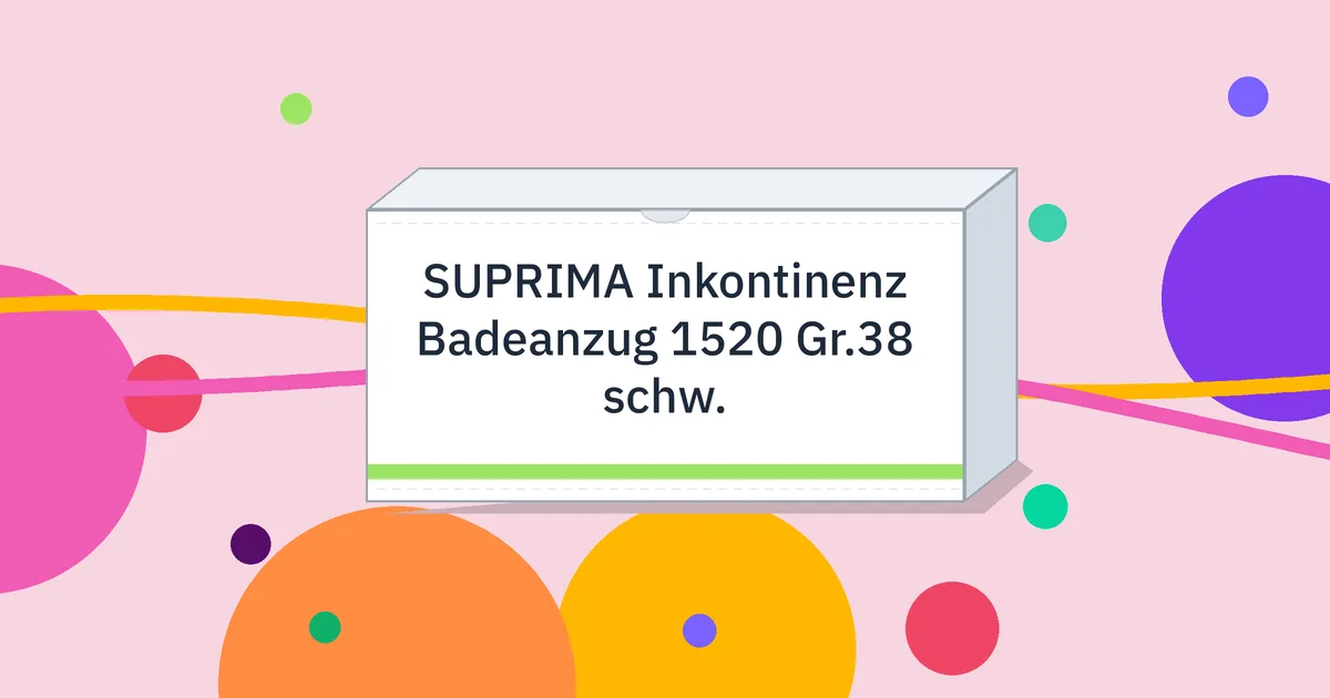 Symbolbild: Packung mit der Aufschrift SUPRIMA Inkontinenz Badeanzug 1520 Gr.38 schw. (PZN 04376446) – Verfügbarkeit und Bezug in Apotheken in Frankfurt am Main