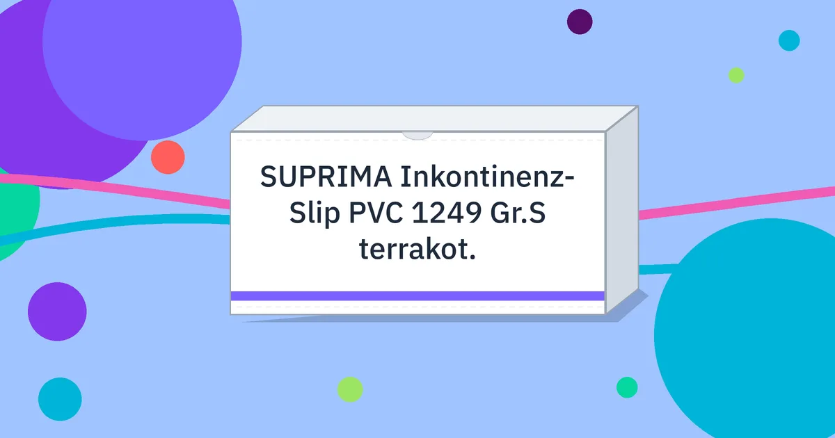 Symbolbild: Packung mit der Aufschrift SUPRIMA Inkontinenz-Slip PVC 1249 Gr.S terrakot. (PZN 05976289) – Verfügbarkeit und Bezug in Apotheken in Frankfurt am Main