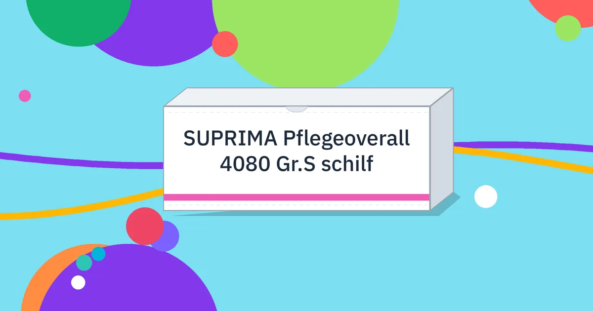 Symbolbild: Packung mit der Aufschrift SUPRIMA Pflegeoverall 4080 Gr.S schilf (PZN 03187418) – Verfügbarkeit und Bezug in Apotheken in Frankfurt am Main