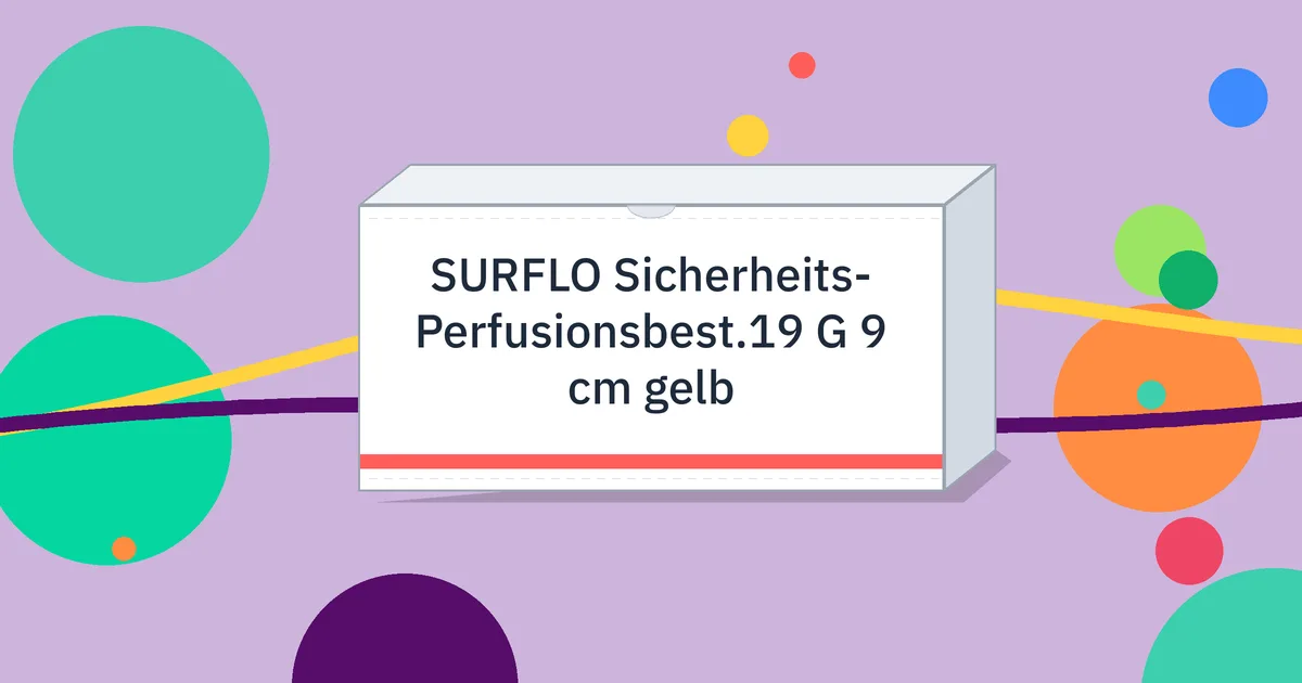 Symbolbild: Packung mit der Aufschrift SURFLO Sicherheits-Perfusionsbest.19 G 9 cm gelb (PZN 10143120) – Verfügbarkeit und Bezug in Apotheken in Frankfurt am Main