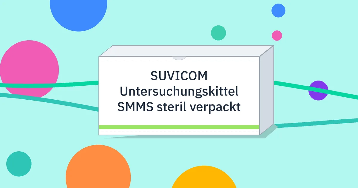 Symbolbild: Packung mit der Aufschrift SUVICOM Untersuchungskittel SMMS steril verpackt (PZN 17539789) – Verfügbarkeit und Bezug in Apotheken in Frankfurt am Main