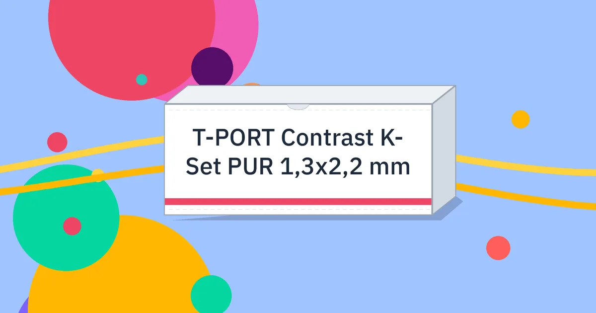 Symbolbild: Packung mit der Aufschrift T-PORT Contrast K-Set PUR 1,3x2,2 mm (PZN 17588351) – Verfügbarkeit und Bezug in Apotheken in Frankfurt am Main