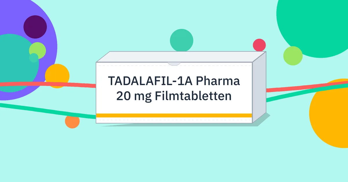 Symbolbild: Packung mit der Aufschrift TADALAFIL-1A Pharma 20 mg Filmtabletten (PZN 13167919) – Verfügbarkeit und Bezug in Apotheken in Frankfurt am Main