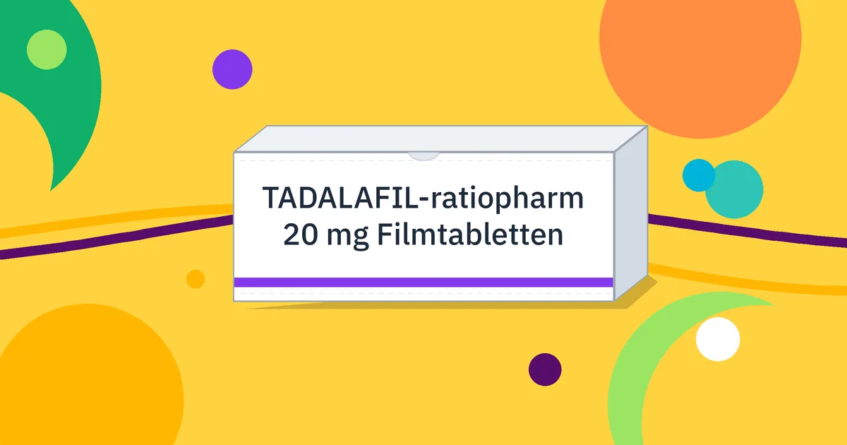 Symbolbild: Packung mit der Aufschrift TADALAFIL-ratiopharm 20 mg Filmtabletten (PZN 13168511) – Verfügbarkeit und Bezug in Apotheken in Frankfurt am Main