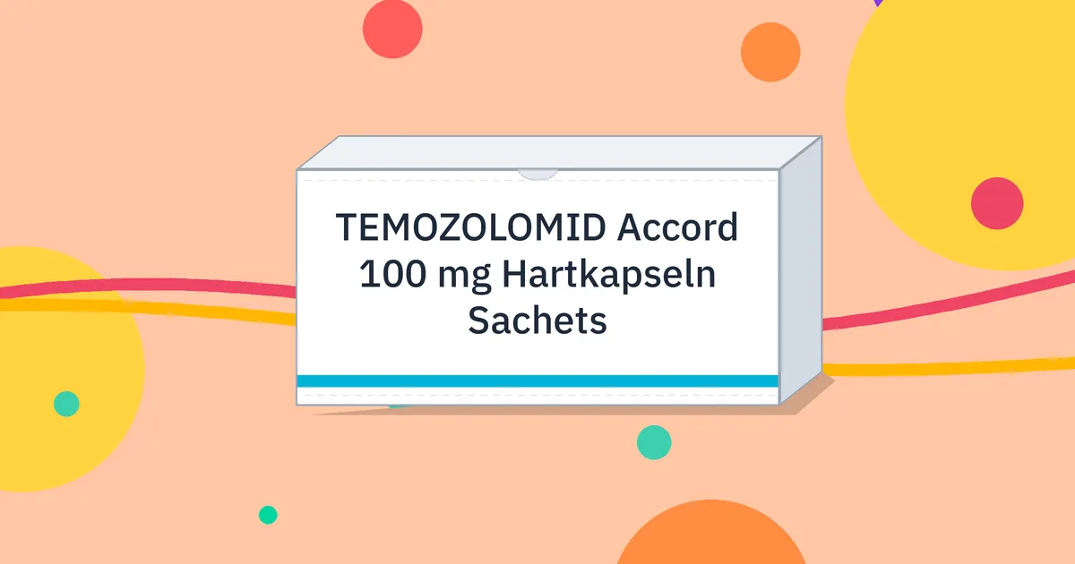Symbolbild: Packung mit der Aufschrift TEMOZOLOMID Accord 100 mg Hartkapseln Sachets (PZN 16245270) – Verfügbarkeit und Bezug in Apotheken in Frankfurt am Main