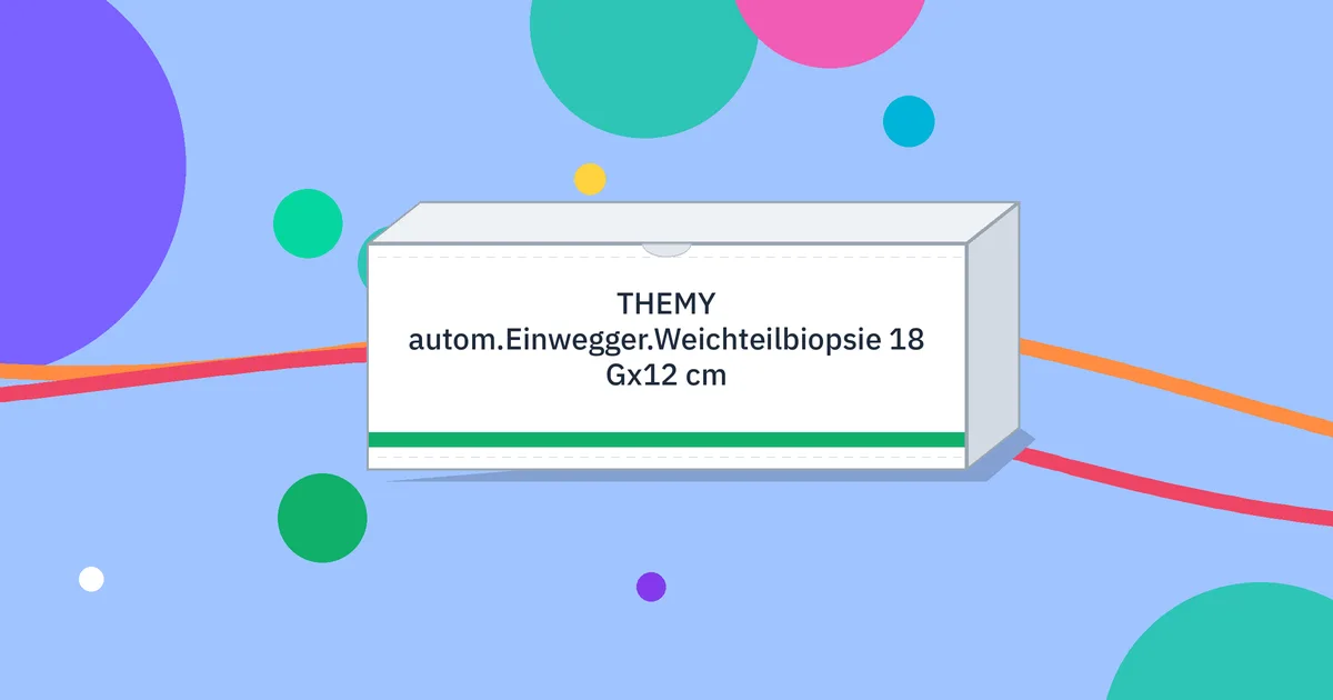 Symbolbild: Packung mit der Aufschrift THEMY autom.Einwegger.Weichteilbiopsie 18 Gx12 cm (PZN 19737418) – Verfügbarkeit und Bezug in Apotheken in Frankfurt am Main