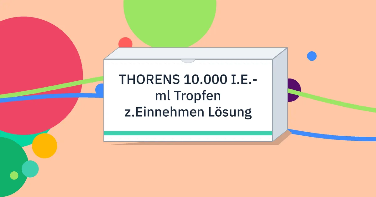 Symbolbild: Packung mit der Aufschrift THORENS 10.000 I.E.-ml Tropfen z.Einnehmen Lösung (PZN 18083765) – Verfügbarkeit und Bezug in Apotheken in Frankfurt am Main