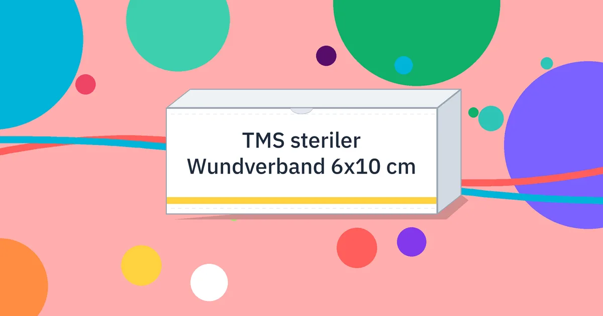 Symbolbild: Packung mit der Aufschrift TMS steriler Wundverband 6x10 cm (PZN 18317358) – Verfügbarkeit und Bezug in Apotheken in Frankfurt am Main