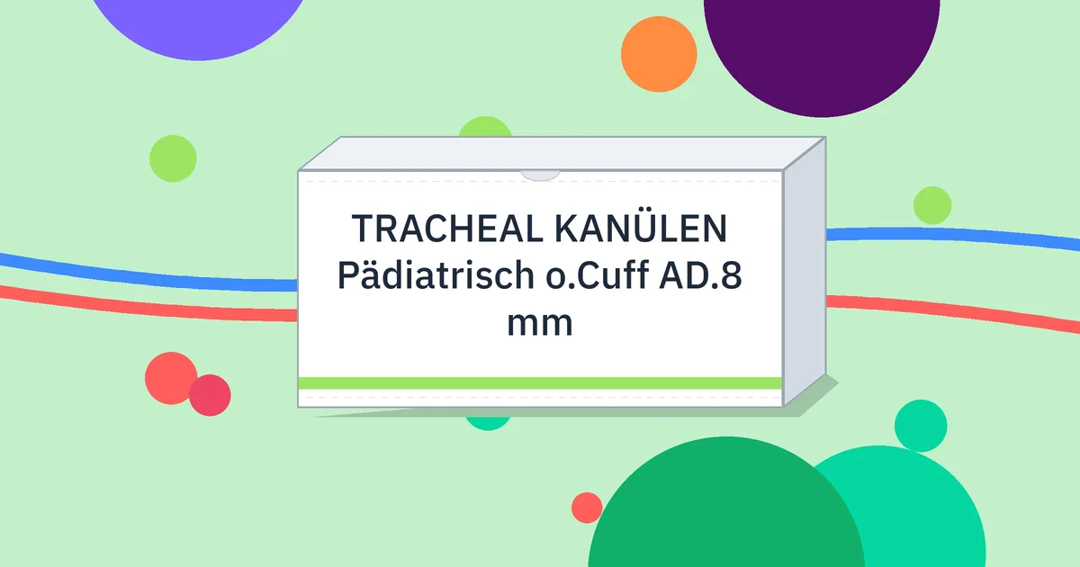 Symbolbild: Packung mit der Aufschrift TRACHEAL KANÜLEN Pädiatrisch o.Cuff AD.8 mm (PZN 09217379) – Verfügbarkeit und Bezug in Apotheken in Frankfurt am Main