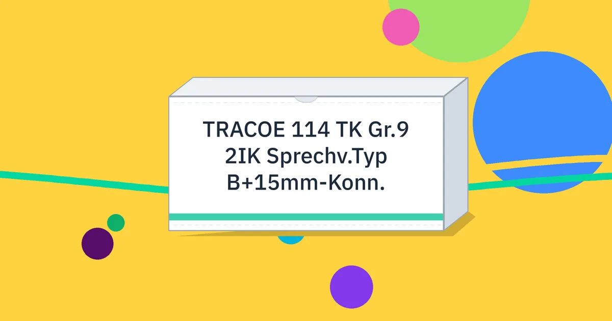 Symbolbild: Packung mit der Aufschrift TRACOE 114 TK Gr.9 2IK Sprechv.Typ B+15mm-Konn. (PZN 00002832) – Verfügbarkeit und Bezug in Apotheken in Frankfurt am Main