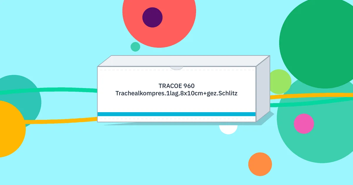 Symbolbild: Packung mit der Aufschrift TRACOE 960 Trachealkompres.1lag.8x10cm+gez.Schlitz (PZN 02751012) – Verfügbarkeit und Bezug in Apotheken in Frankfurt am Main