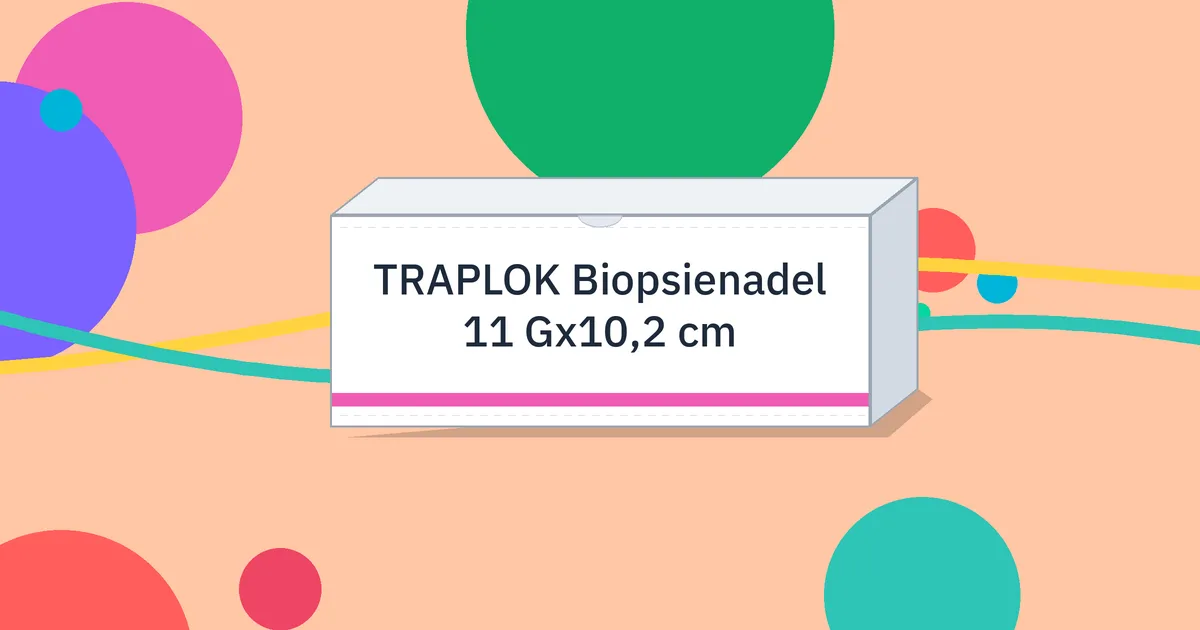 Symbolbild: Packung mit der Aufschrift TRAPLOK Biopsienadel 11 Gx10,2 cm (PZN 06772666) – Verfügbarkeit und Bezug in Apotheken in Frankfurt am Main