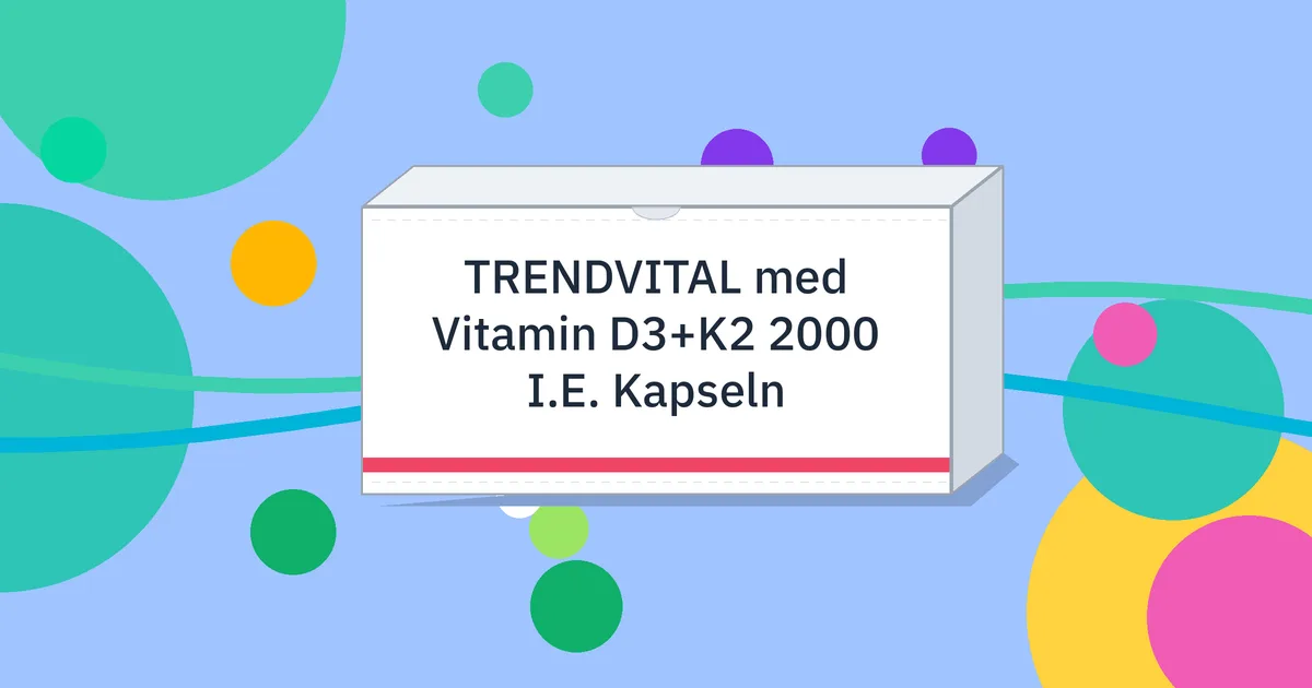 Symbolbild: Packung mit der Aufschrift TRENDVITAL med Vitamin D3+K2 2000 I.E. Kapseln (PZN 13332695) – Verfügbarkeit und Bezug in Apotheken in Frankfurt am Main