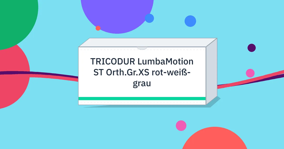 Symbolbild: Packung mit der Aufschrift TRICODUR LumbaMotion ST Orth.Gr.XS rot-weiß-grau (PZN 13417730) – Verfügbarkeit und Bezug in Apotheken in Frankfurt am Main