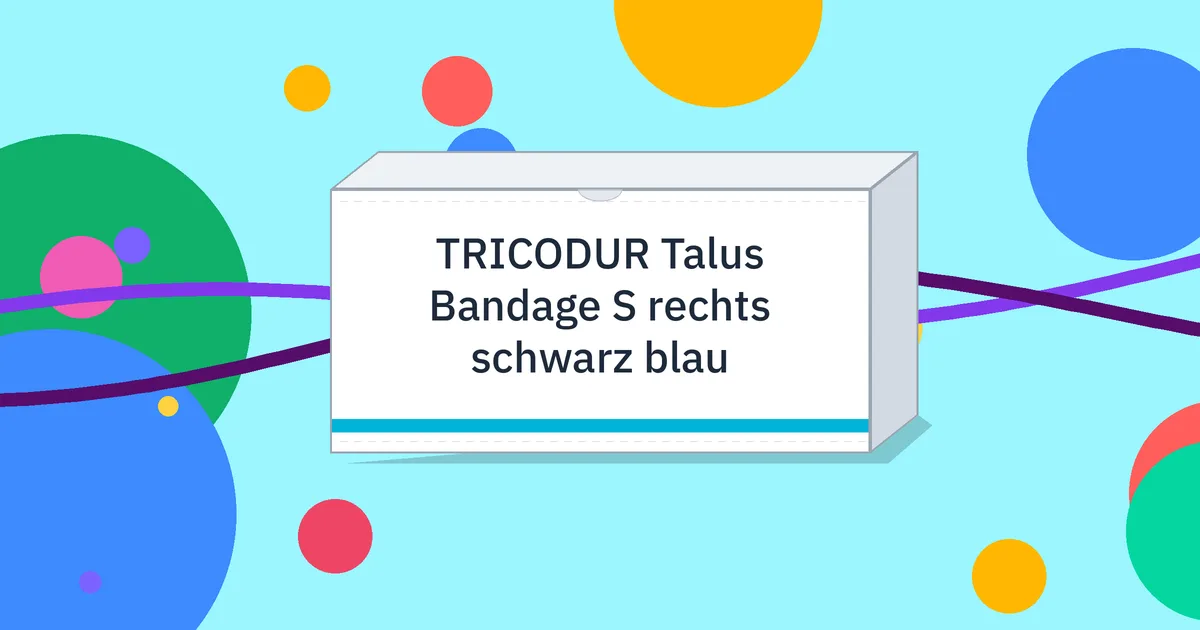 Symbolbild: Packung mit der Aufschrift TRICODUR Talus Bandage S rechts schwarz blau (PZN 03094579) – Verfügbarkeit und Bezug in Apotheken in Frankfurt am Main