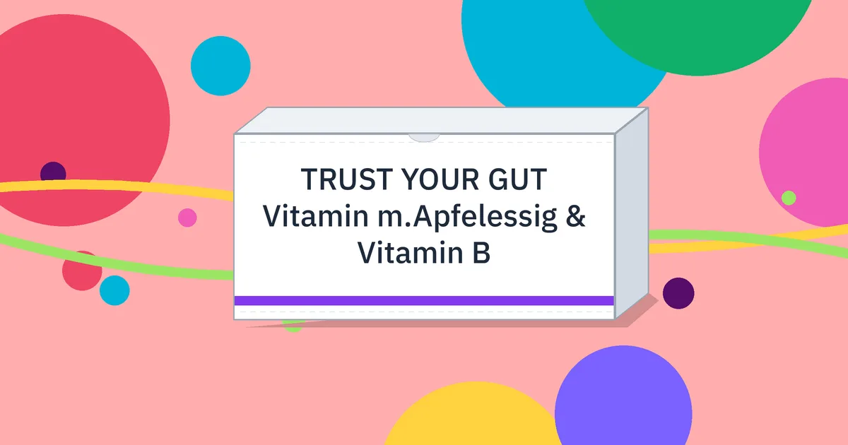 Symbolbild: Packung mit der Aufschrift TRUST YOUR GUT Vitamin m.Apfelessig & Vitamin B (PZN 18039646) – Verfügbarkeit und Bezug in Apotheken in Frankfurt am Main
