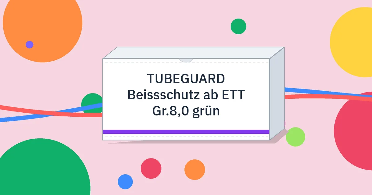 Symbolbild: Packung mit der Aufschrift TUBEGUARD Beissschutz ab ETT Gr.8,0 grün (PZN 18795980) – Verfügbarkeit und Bezug in Apotheken in Frankfurt am Main