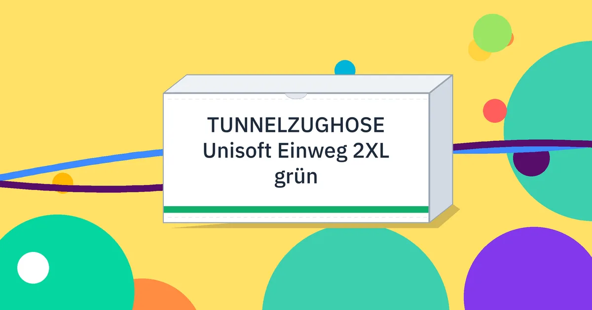 Symbolbild: Packung mit der Aufschrift TUNNELZUGHOSE Unisoft Einweg 2XL grün (PZN 04703796) – Verfügbarkeit und Bezug in Apotheken in Frankfurt am Main