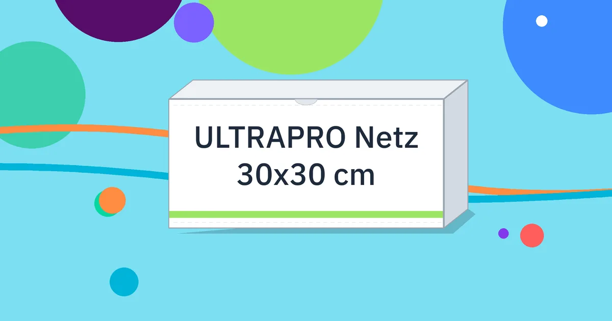 Symbolbild: Packung mit der Aufschrift ULTRAPRO Netz 30x30 cm (PZN 20854974) – Verfügbarkeit und Bezug in Apotheken in Frankfurt am Main