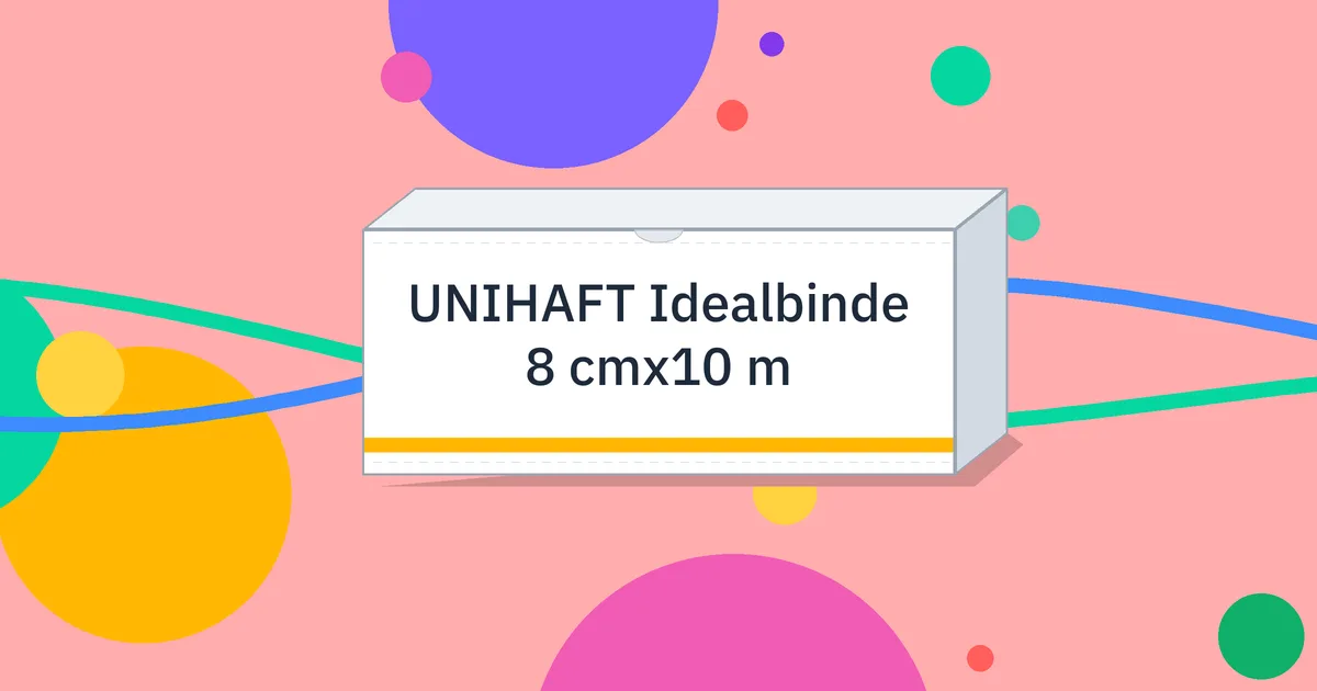 Symbolbild: Packung mit der Aufschrift UNIHAFT Idealbinde 8 cmx10 m (PZN 03421475) – Verfügbarkeit und Bezug in Apotheken in Frankfurt am Main