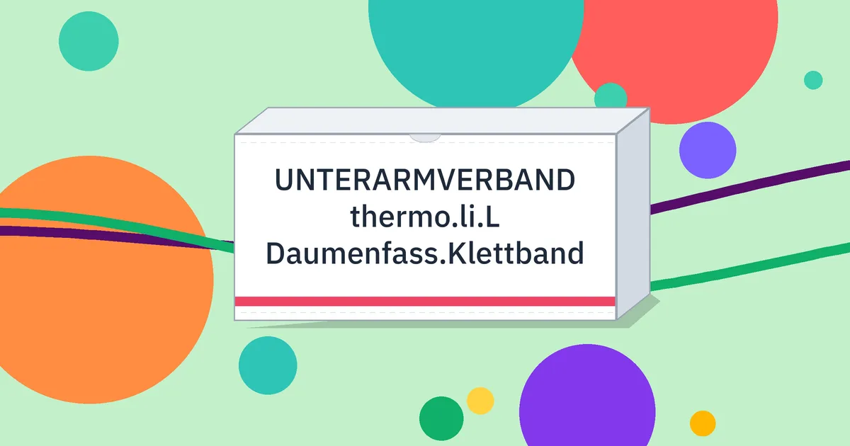 Symbolbild: Packung mit der Aufschrift UNTERARMVERBAND thermo.li.L Daumenfass.Klettband (PZN 08429814) – Verfügbarkeit und Bezug in Apotheken in Frankfurt am Main