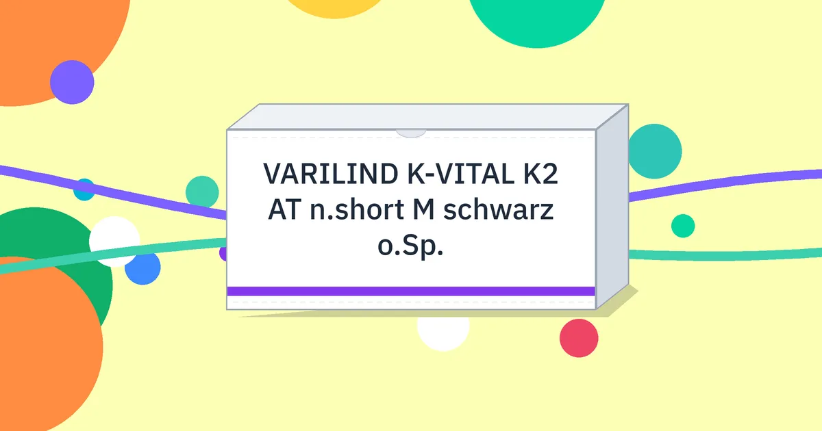 Symbolbild: Packung mit der Aufschrift VARILIND K-VITAL K2 AT n.short M schwarz o.Sp. (PZN 20562094) – Verfügbarkeit und Bezug in Apotheken in Frankfurt am Main
