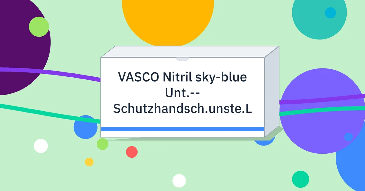 Symbolbild: Packung mit der Aufschrift VASCO Nitril sky-blue Unt.--Schutzhandsch.unste.L (PZN 17390809) – Verfügbarkeit und Bezug in Apotheken in Frankfurt am Main