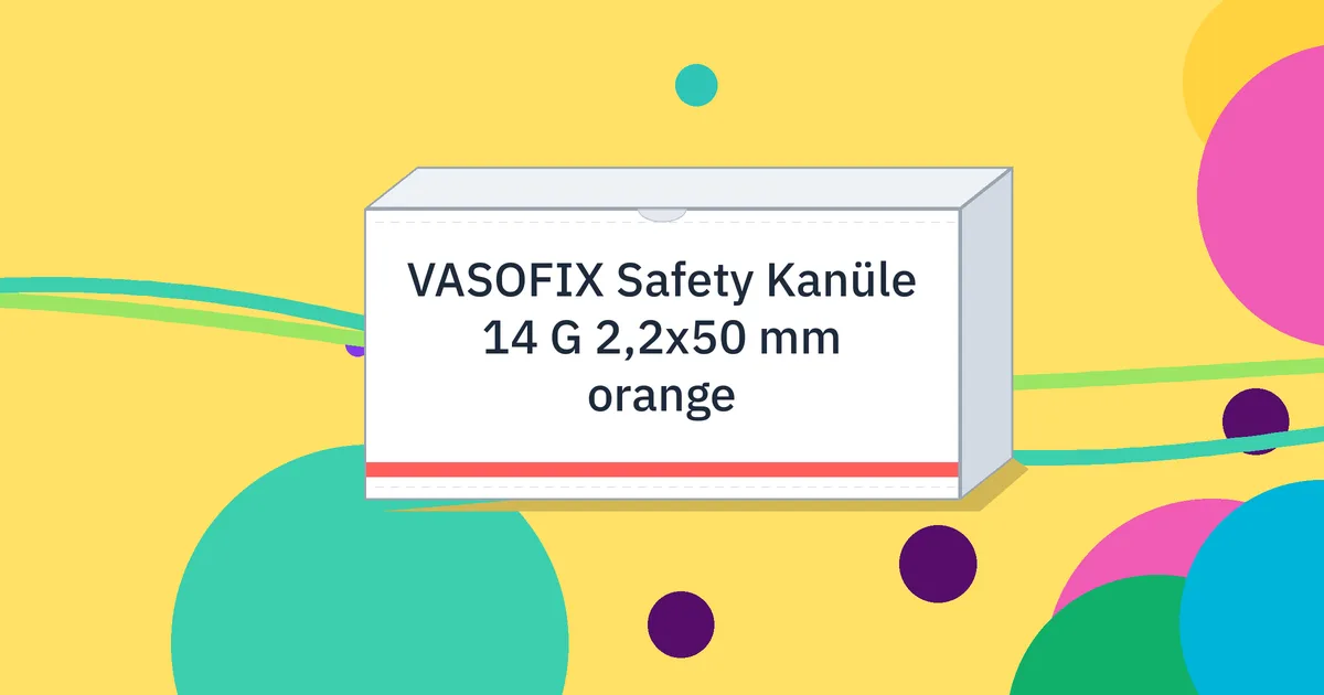 Symbolbild: Packung mit der Aufschrift VASOFIX Safety Kanüle 14 G 2,2x50 mm orange (PZN 00199415) – Verfügbarkeit und Bezug in Apotheken in Frankfurt am Main