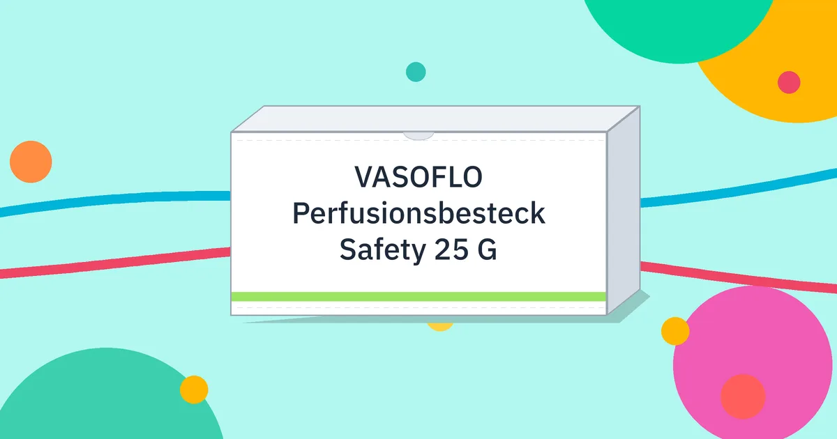 Symbolbild: Packung mit der Aufschrift VASOFLO Perfusionsbesteck Safety 25 G (PZN 09890900) – Verfügbarkeit und Bezug in Apotheken in Frankfurt am Main