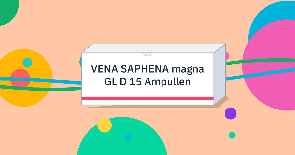 Symbolbild: Packung mit der Aufschrift VENA SAPHENA magna GL D 15 Ampullen (PZN 03792504) – Verfügbarkeit und Bezug in Apotheken in Frankfurt am Main