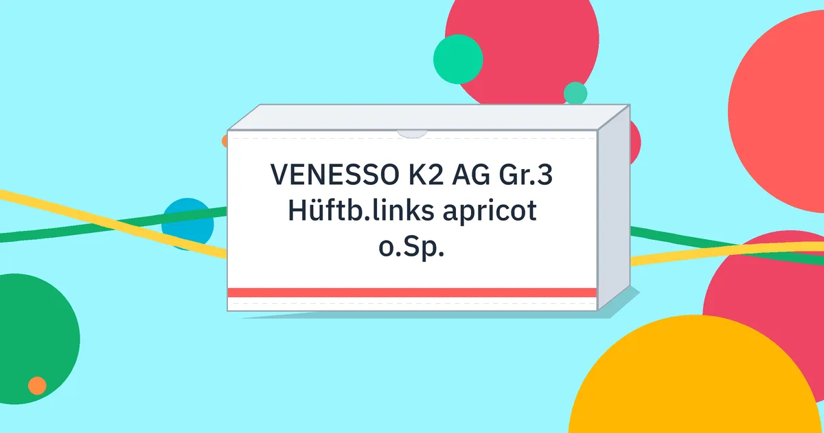 Symbolbild: Packung mit der Aufschrift VENESSO K2 AG Gr.3 Hüftb.links apricot o.Sp. (PZN 03269257) – Verfügbarkeit und Bezug in Apotheken in Frankfurt am Main