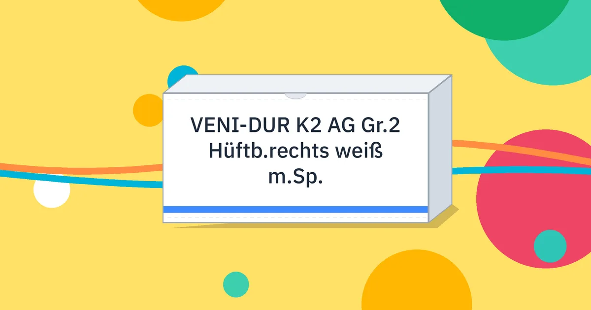 Symbolbild: Packung mit der Aufschrift VENI-DUR K2 AG Gr.2 Hüftb.rechts weiß m.Sp. (PZN 03251033) – Verfügbarkeit und Bezug in Apotheken in Frankfurt am Main