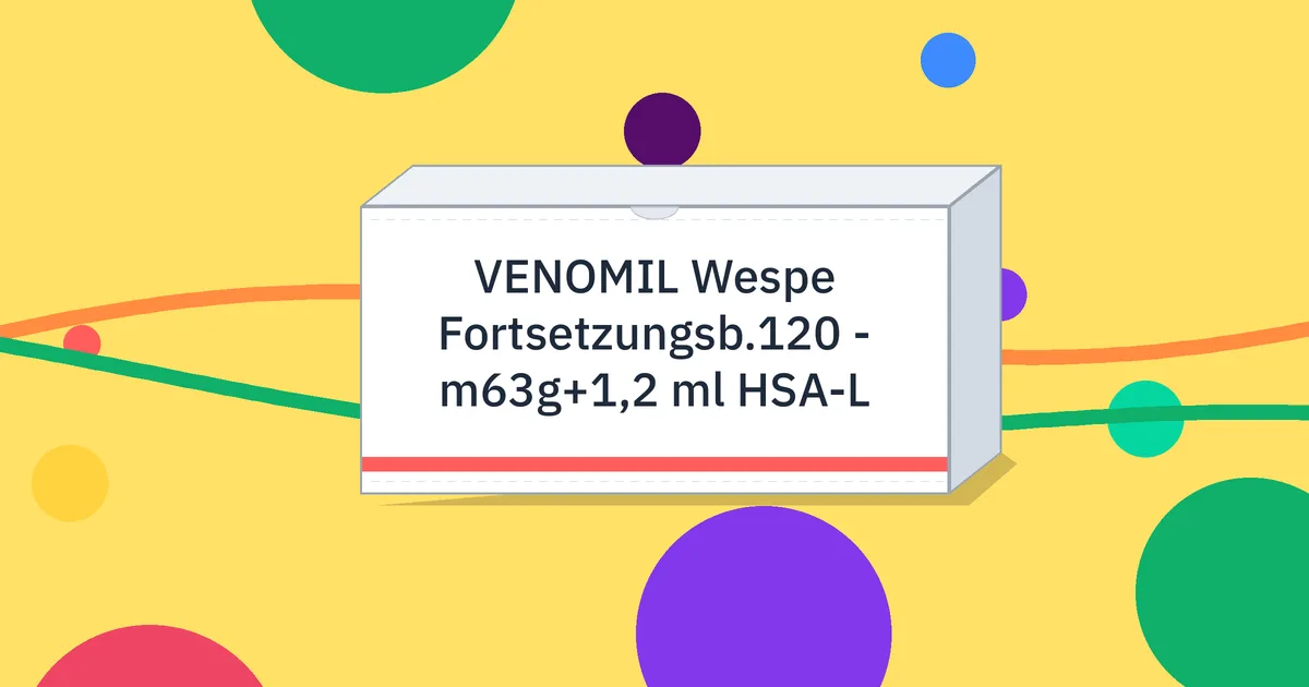 Symbolbild: Packung mit der Aufschrift VENOMIL Wespe Fortsetzungsb.120 -m63g+1,2 ml HSA-L (PZN 17601790) – Verfügbarkeit und Bezug in Apotheken in Frankfurt am Main