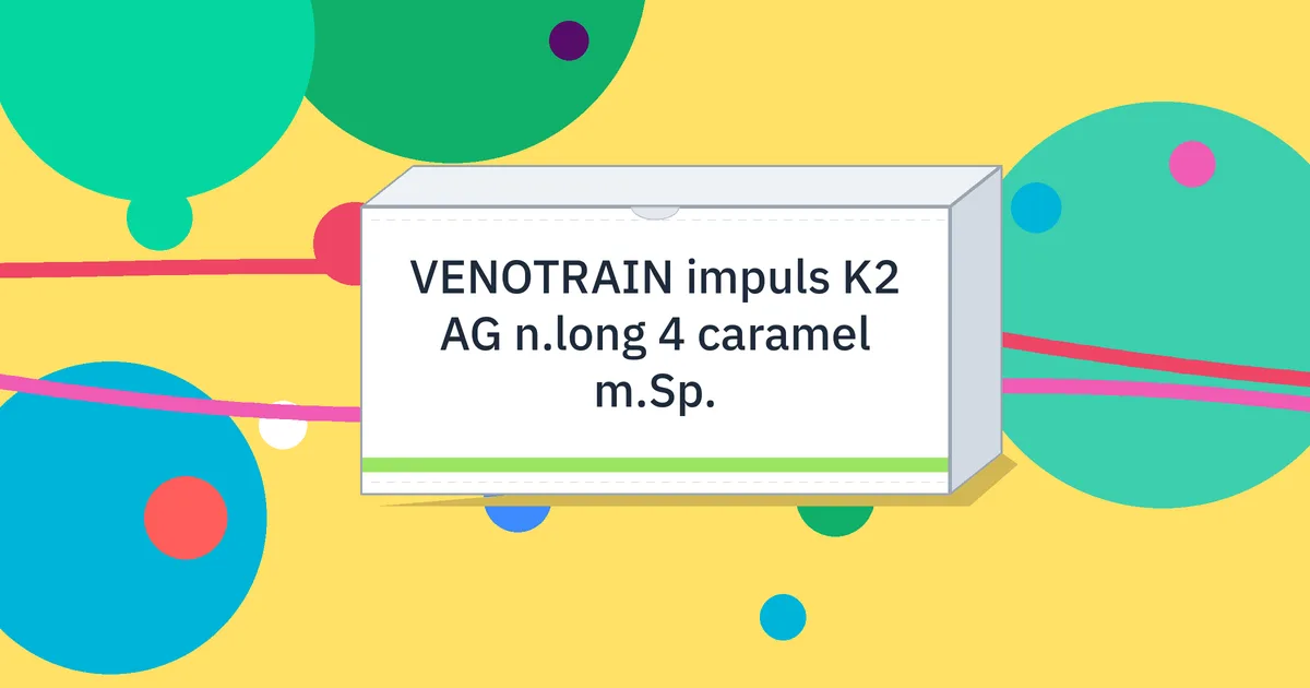 Symbolbild: Packung mit der Aufschrift VENOTRAIN impuls K2 AG n.long 4 caramel m.Sp. (PZN 00493480) – Verfügbarkeit und Bezug in Apotheken in Frankfurt am Main