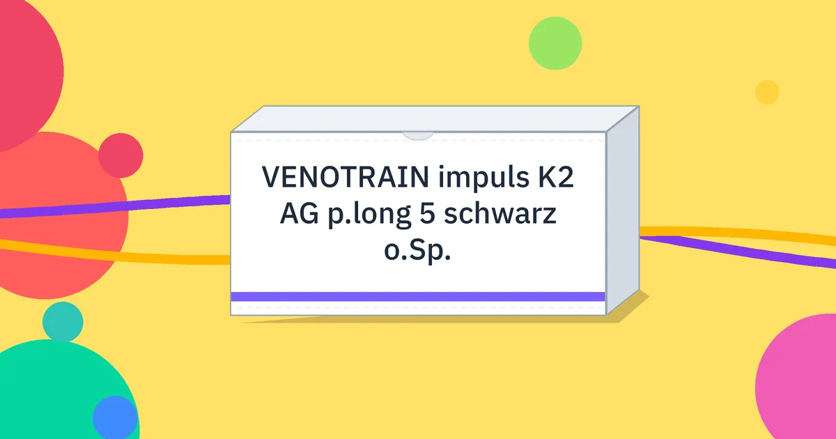 Symbolbild: Packung mit der Aufschrift VENOTRAIN impuls K2 AG p.long 5 schwarz o.Sp. (PZN 00496426) – Verfügbarkeit und Bezug in Apotheken in Frankfurt am Main