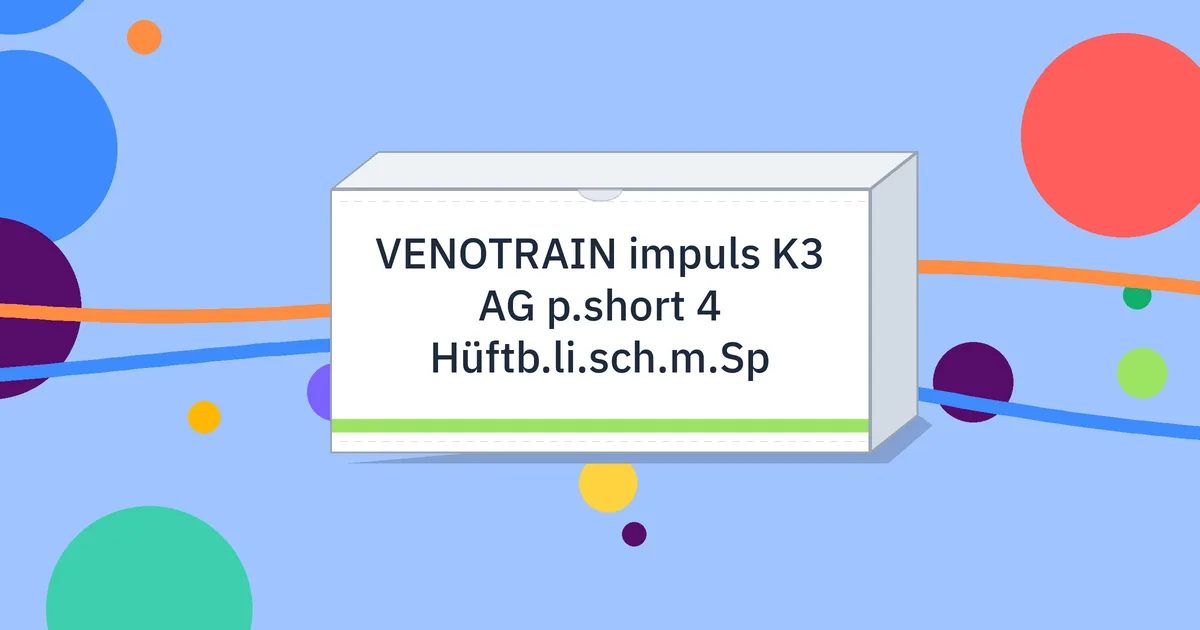 Symbolbild: Packung mit der Aufschrift VENOTRAIN impuls K3 AG p.short 4 Hüftb.li.sch.m.Sp (PZN 10295752) – Verfügbarkeit und Bezug in Apotheken in Frankfurt am Main